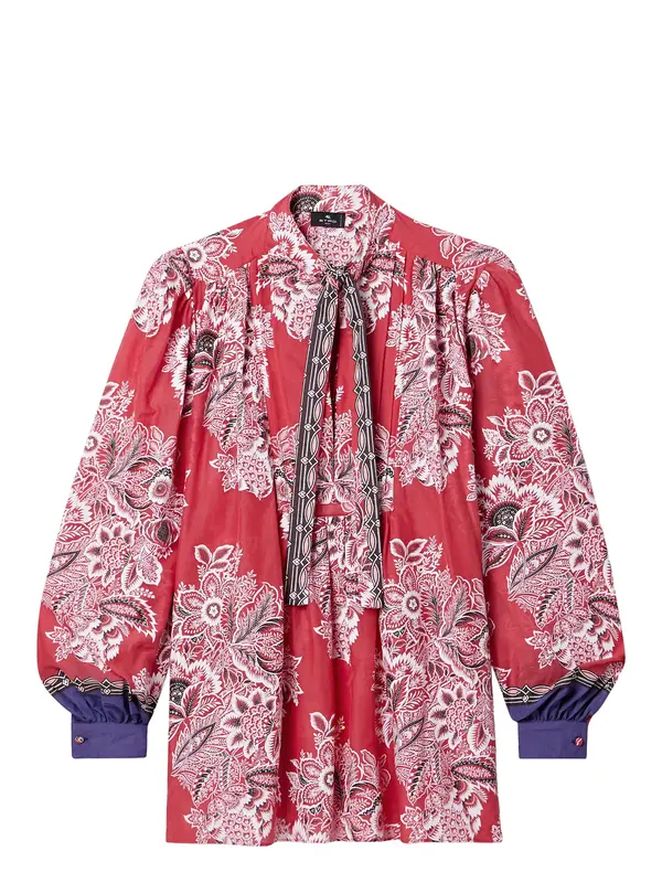 Etro Pintucked Floral-print Cotton And Silk-blend Voile Blouse - Pink