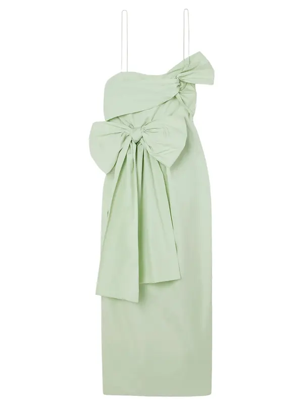Cecilie Bahnsen Valentina One-shoulder Cotton-poplin Dress With Bow Detail - Green