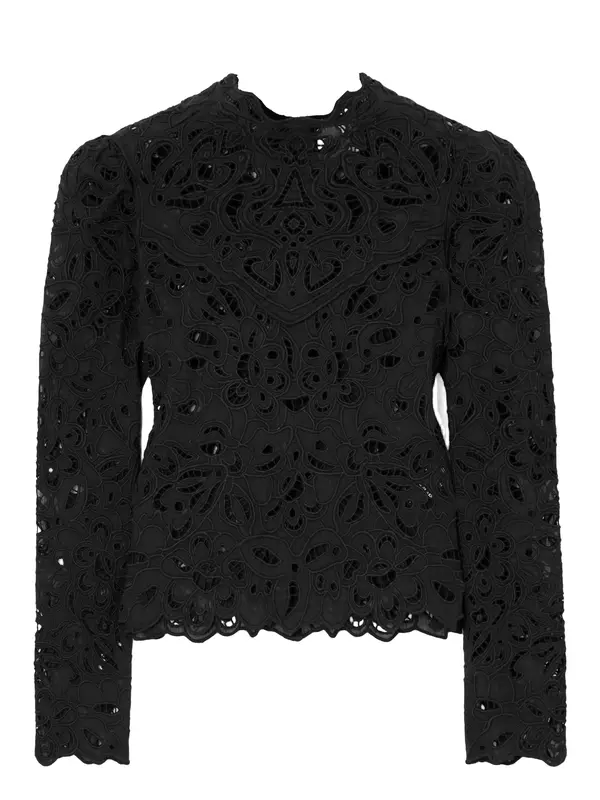 MARANT ETOILE Isabel Marant Delphi Broderie Anglaise Ramie Blouse - Black