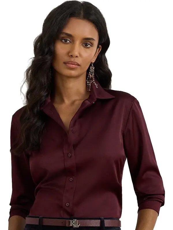 Ralph Lauren Classic Fit Satin Charmeuse Shirt - Dark Garnet