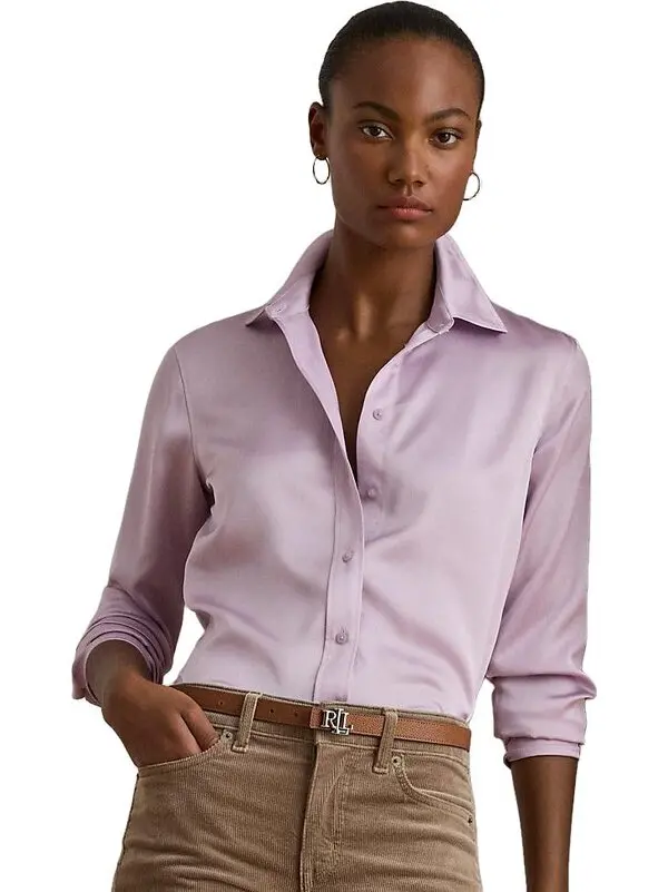 Ralph Lauren Classic Fit Satin Charmeuse Shirt - Lavender Frost