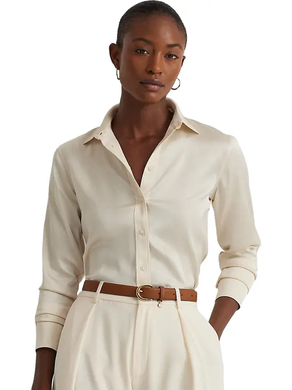 Ralph Lauren Classic Fit Satin Charmeuse Shirt - Mascarpone Cream