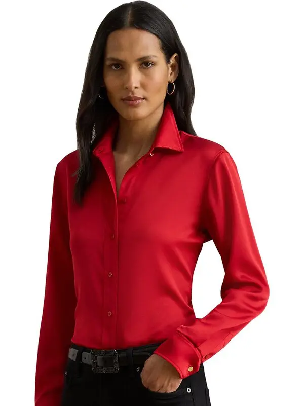 Ralph Lauren Classic Fit Satin Charmeuse Shirt - Ralph Red