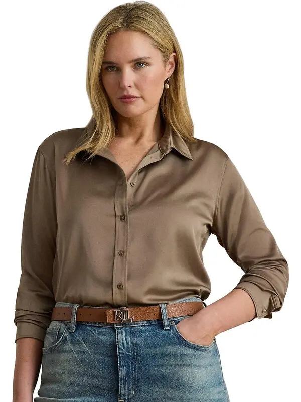 Ralph Lauren Classic Fit Satin Charmeuse Shirt - Taupe Brown