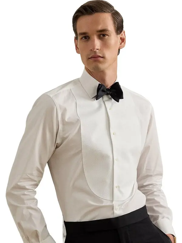Ralph Lauren Piqué-bib French Cuff Tuxedo Shirt - White