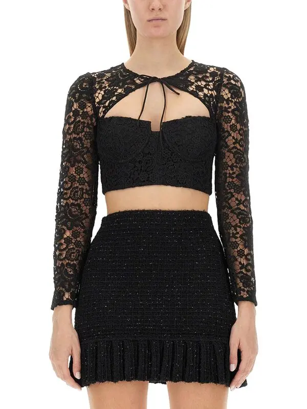 SELF-PORTRAIT Lace Cropped Top - Black
