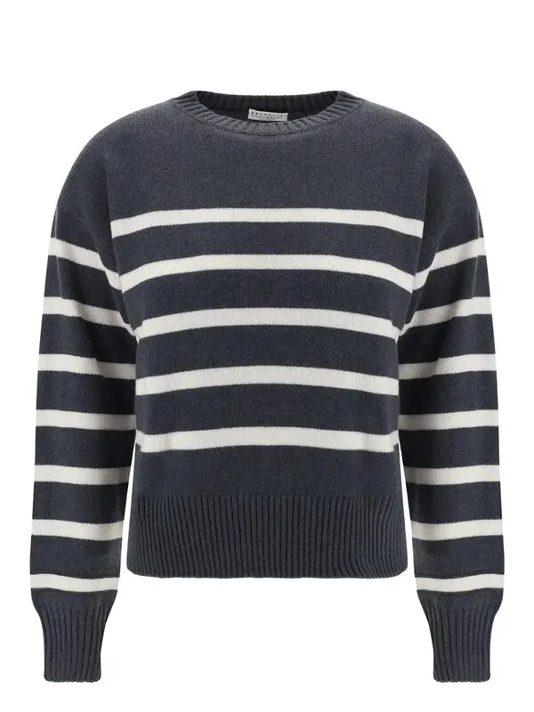 Brunello Cucinelli Cashmere Striped Sweater - Gray