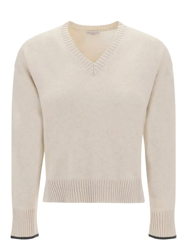 Brunello Cucinelli Cashmere V-neck Sweater - Beige