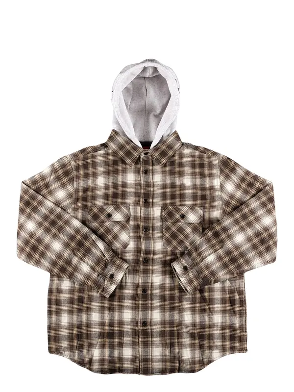 Supreme Hooded Flannel Zip Up Shirt - Brown