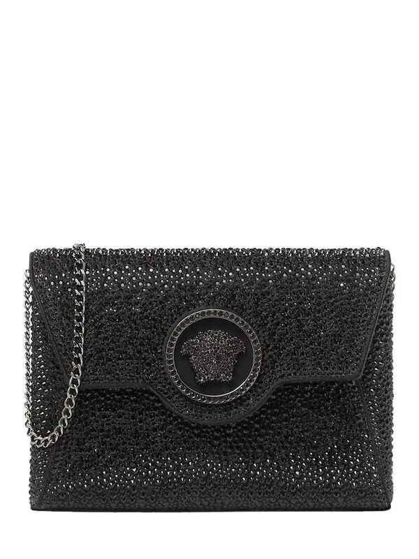 Versace La Medusa Embellished Satin Clutch - Black