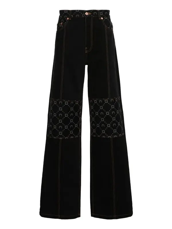 MARINE SERRE Moonogram-detail Wide-leg Jeans - Black