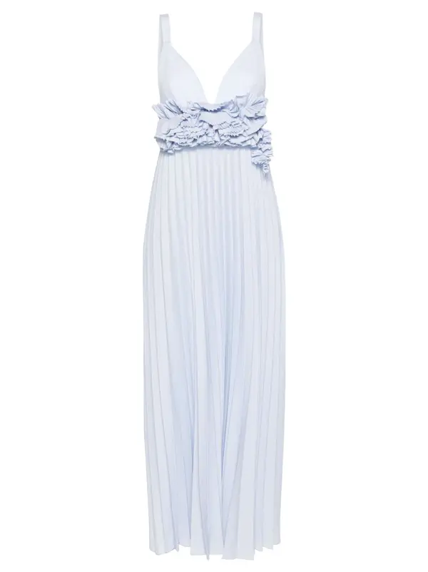 P.a.r.o.s.h Floral-appliqué Pleated Gown - Blue
