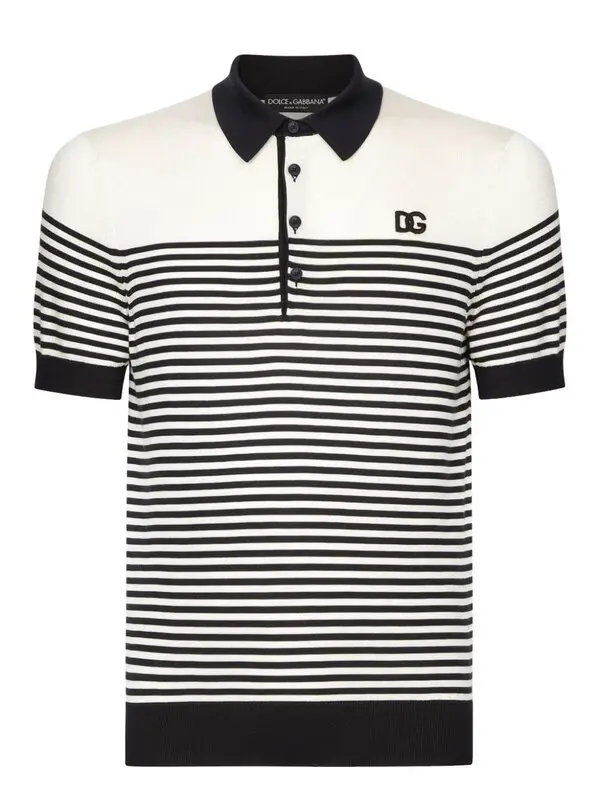 Dolce & Gabbana Striped Logo-embroidered Polo Shirt - White