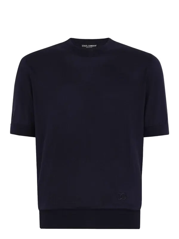 Dolce & Gabbana Logo-embroidered Silk Knitted Top - Blue