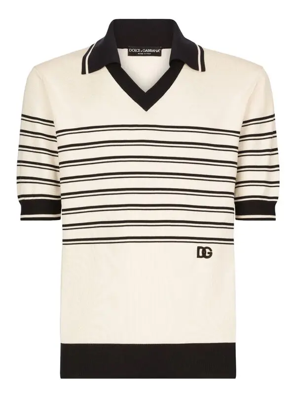Dolce & Gabbana Striped Logo-embroidered Polo Shirt - Neutrals