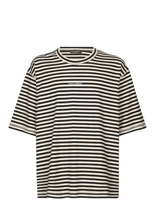 Dolce & Gabbana Logo-embroidered Striped T-shirt - Black