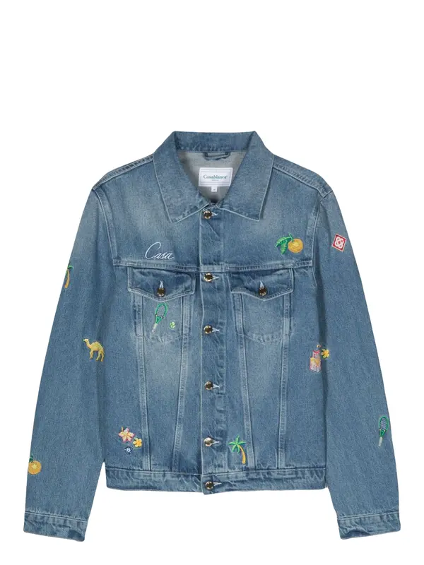 Casablanca Embroidered Denim Jacket - Blue