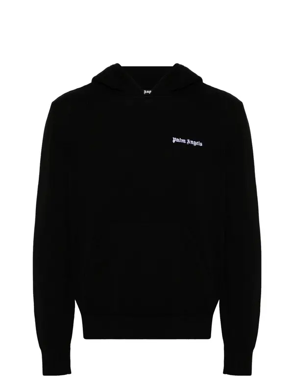 Palm Angels Logo-embroidered Knitted Hoodie - Black