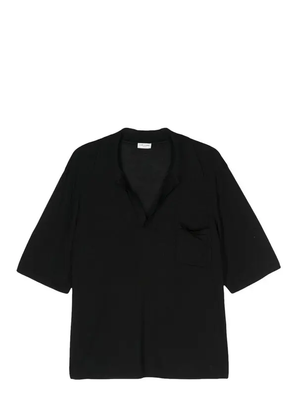 Saint Laurent Cassandre Wool Polo Shirt - Black