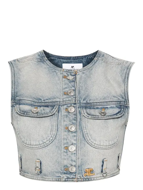 COURREGES Cropped Denim Vest - Blue