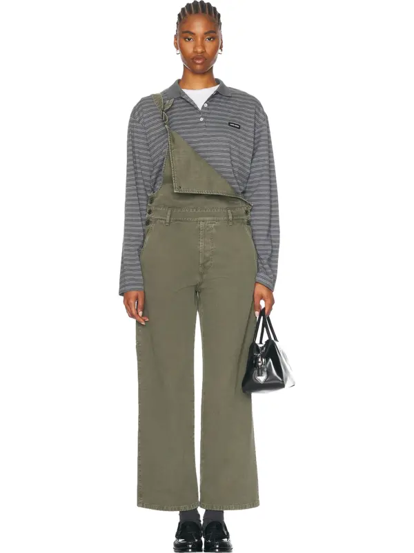 Miu Miu Denim Overall In Olive - Oliva