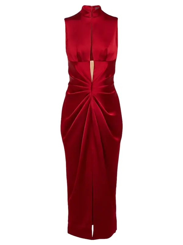 RASARIO Draped Cutout Midi Dress - Red