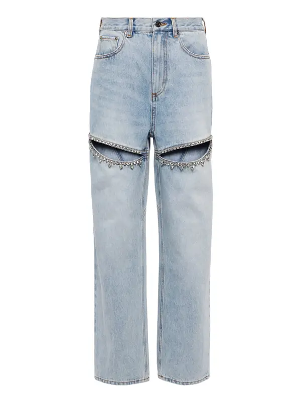 AREA Crystal-embellished Straight Jeans - Blue