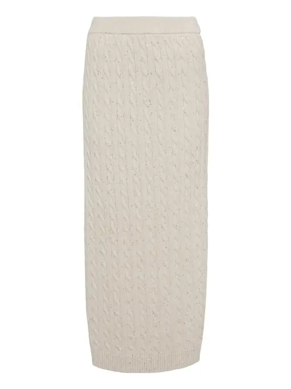 Brunello Cucinelli Knit Cotton-blend Midi Skirt - Beige