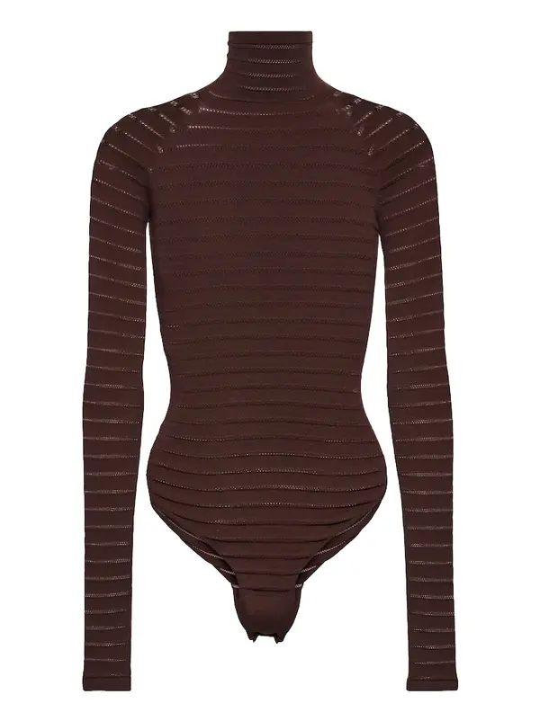 Alaïa Striped Turtleneck Bodysuit - Brown