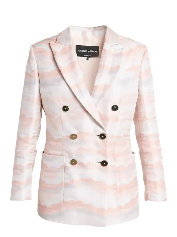 Giorgio Armani Wave Print Jacquard Double-breasted Blazer - Peach