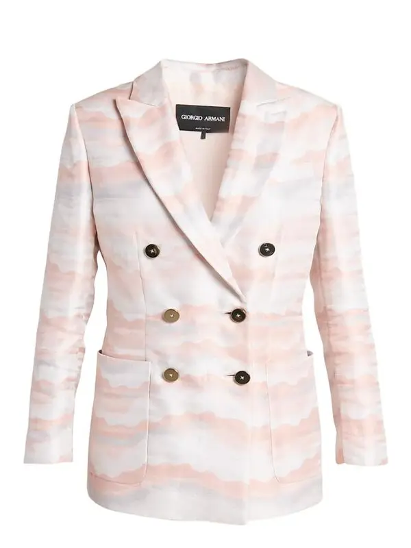 Giorgio Armani Wave Print Jacquard Double-breasted Blazer - Peach