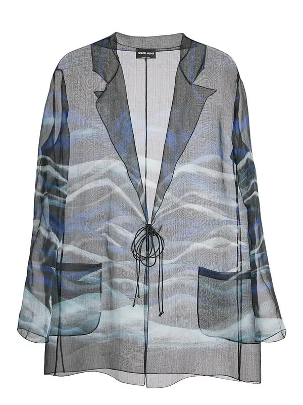 Giorgio Armani Night Water Print Silk Blouse Jacket - Solid Black