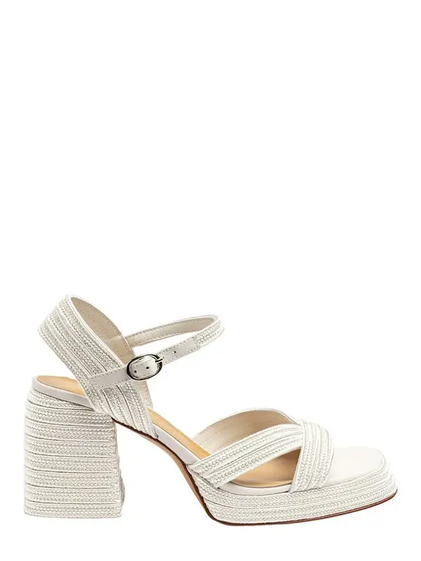 CastaÑer Valle Metallic Raffia Platform Sandals - Blanco