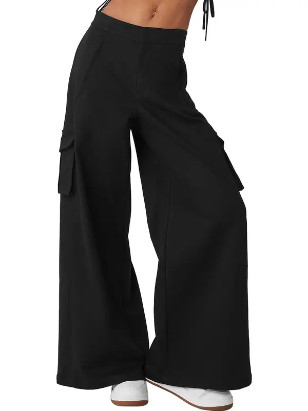 Alo Yoga Show Off Cargo Wide Leg Trouser - Black