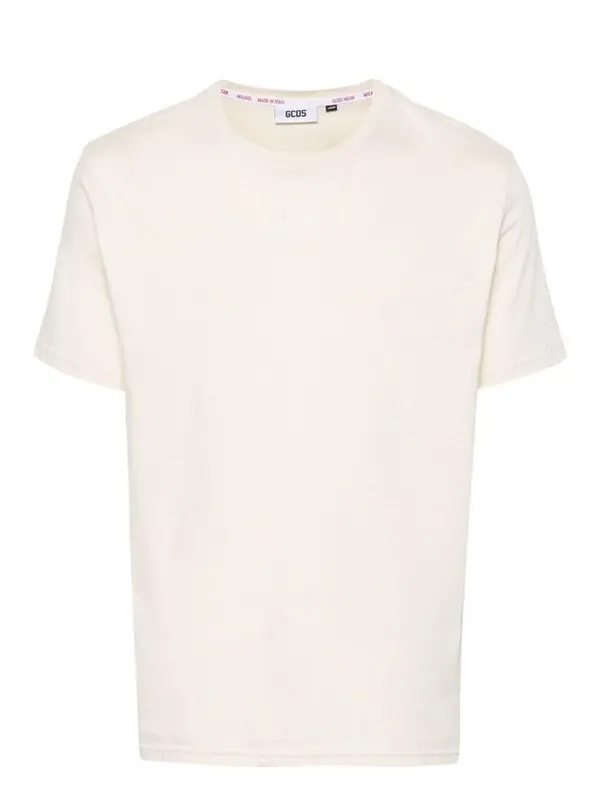 Gcds Logo-embroidered Cotton T-shirt - Neutrals