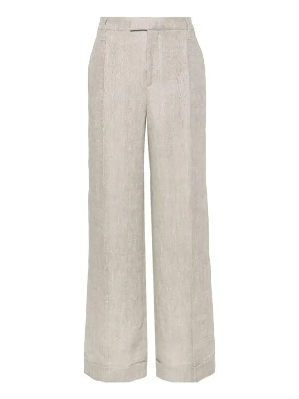 Brunello Cucinelli High-waist Tailored Wide-leg Linen Trousers - Grey