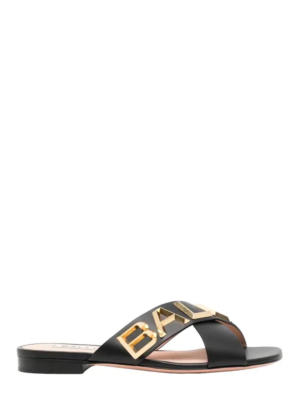 Bally Logo Plaque Crossover Sandals - Black