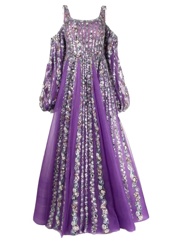 SAIID KOBEISY Sequined Tulle Gown - Purple