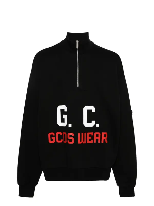 Gcds Logo-print Half-zipped Sweatshirt - Black