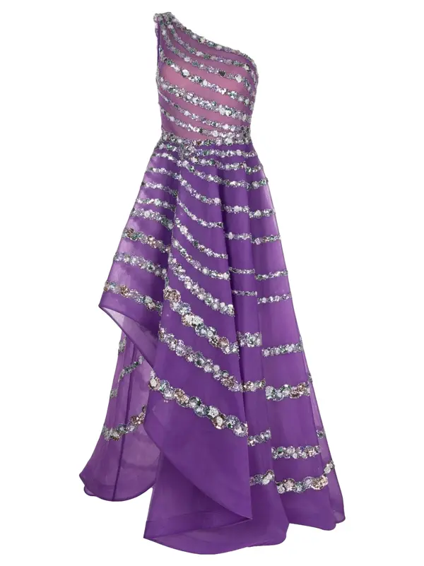 SAIID KOBEISY One-shoulder Embellished Tulle Gown - Purple