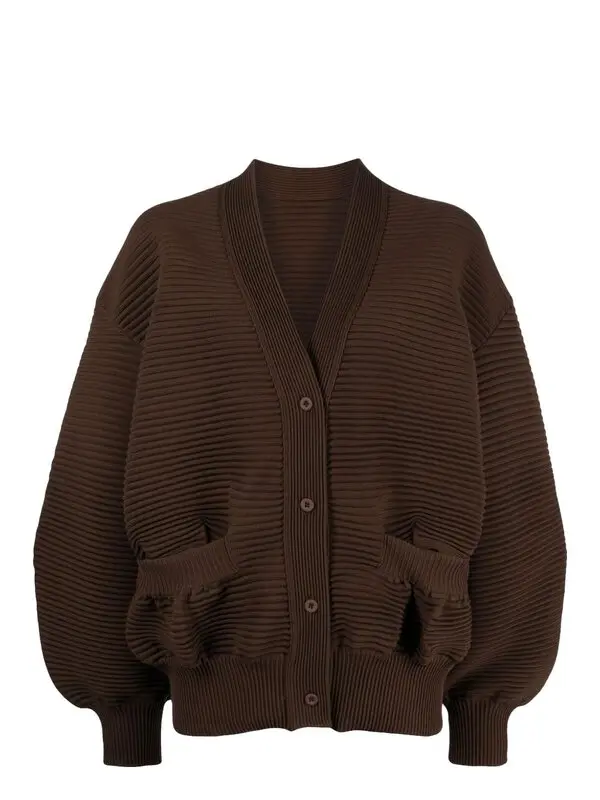 JNBY Balloon-sleeve Ribbed Cardigan - Brown
