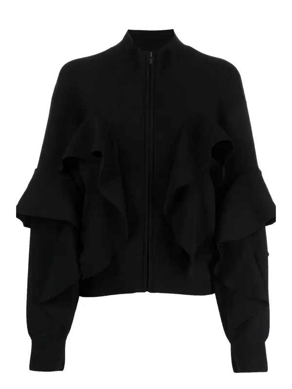 JNBY Ruffle Zip-front Cardigan - Black