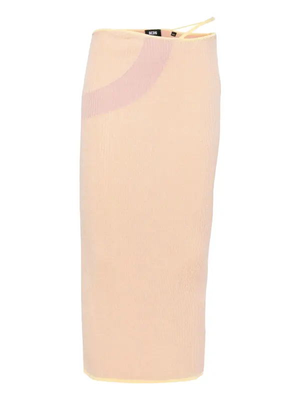 Gcds Comma Logo-plaque Ribbed Skirt - Pink