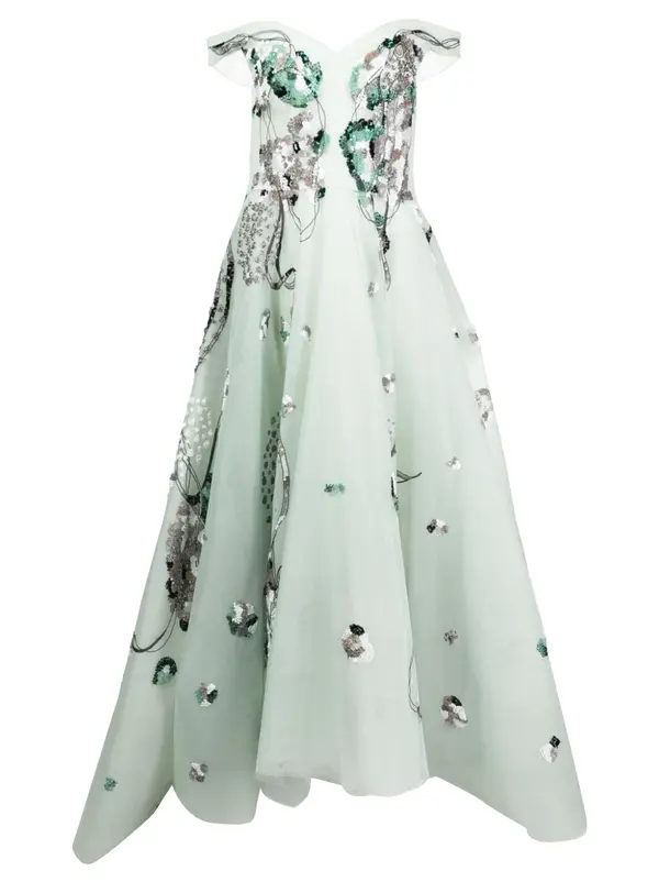 SAIID KOBEISY Off-shoulder Tulle Gown - Green
