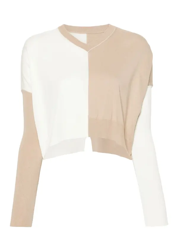 MAISON MARGIELA Colour-block Cropped Jumper - White