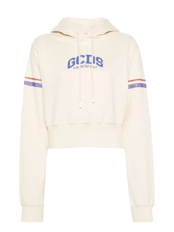Gcds Crystal-embellished Cropped Hoodie - Neutrals