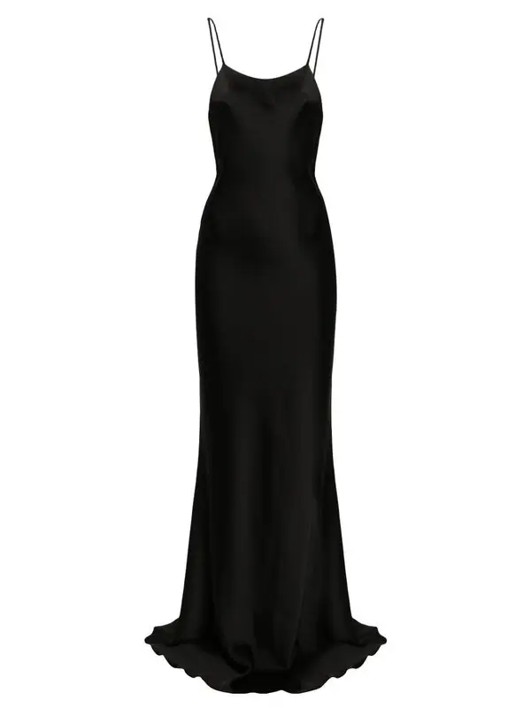 Andamane Satin Ruched Maxi Dress - Black