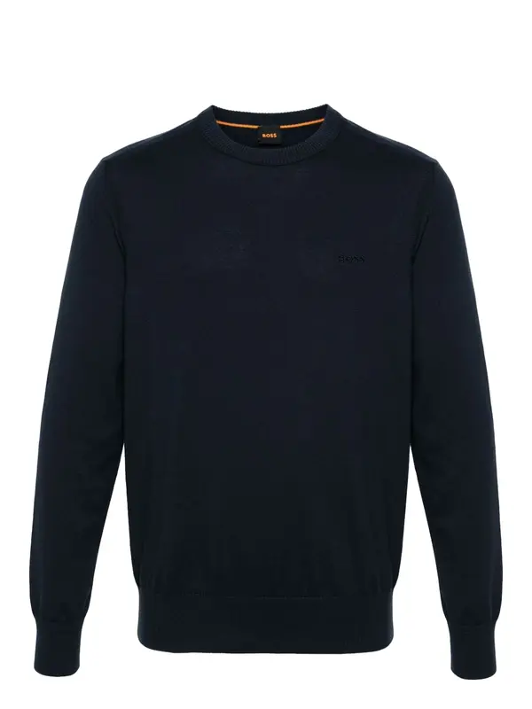BOSS Logo-embroidered Ribbed Jumper - Blue