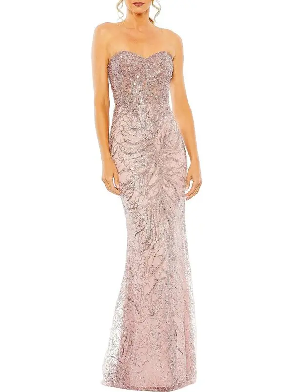 Mac Duggal Embellished Strapless Gown - Blush