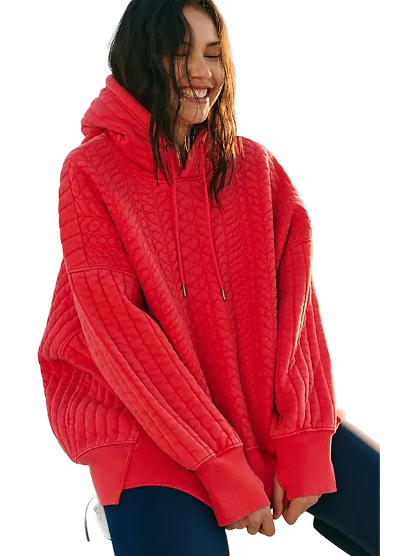 Free People Sprint To The Finish Quilted Hoodie - Victory Red